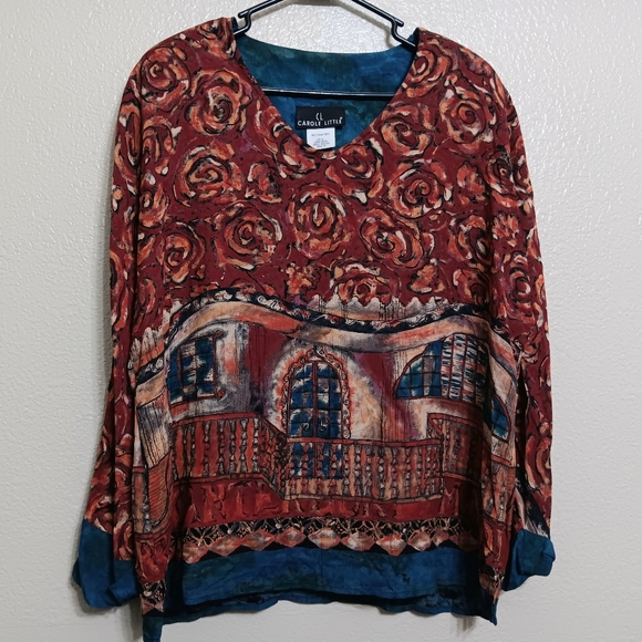 Carole Little | Tops | Carole Little Vintage Orange Blue Floral Scenic ...